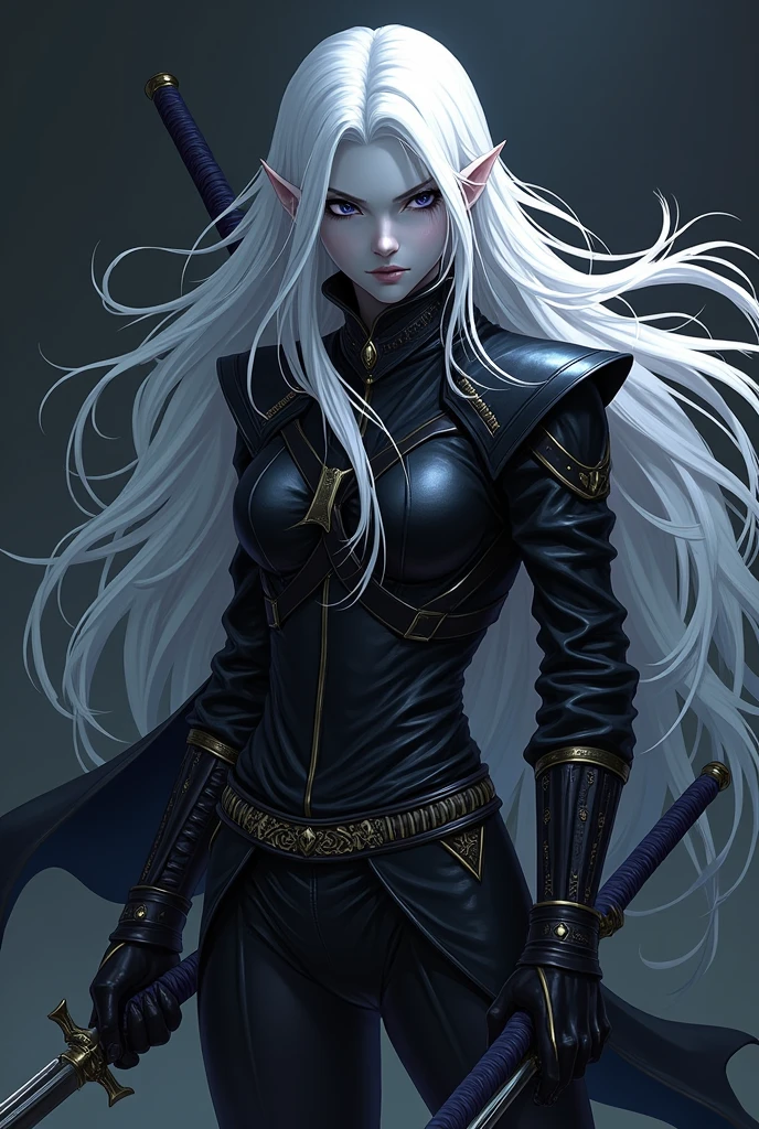 Uma drow, Anime style assassin drawing Gray skin, clear eyes - SeaArt AI