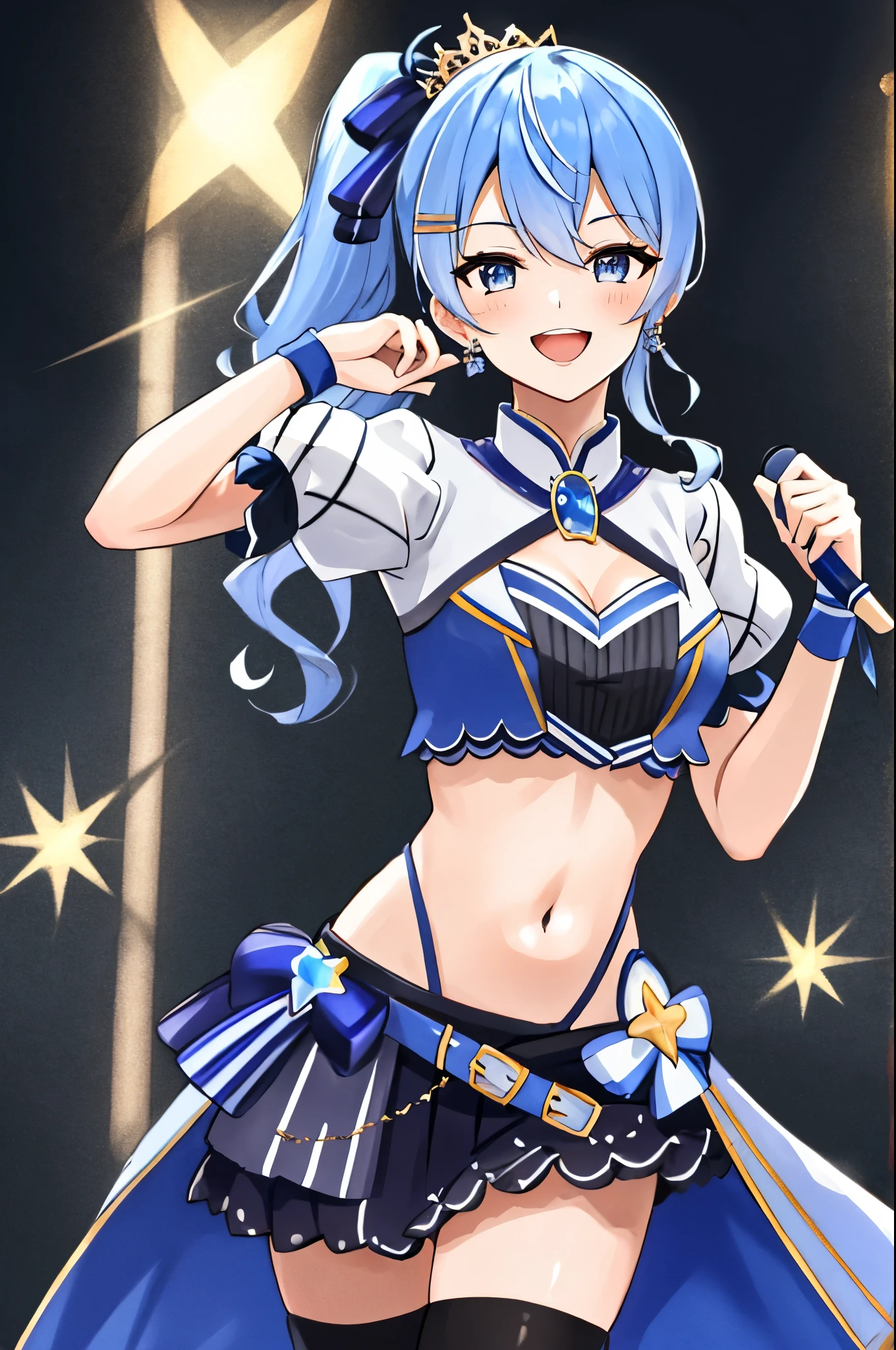 A woman in a blue and white uniform holding a sword - SeaArt AI