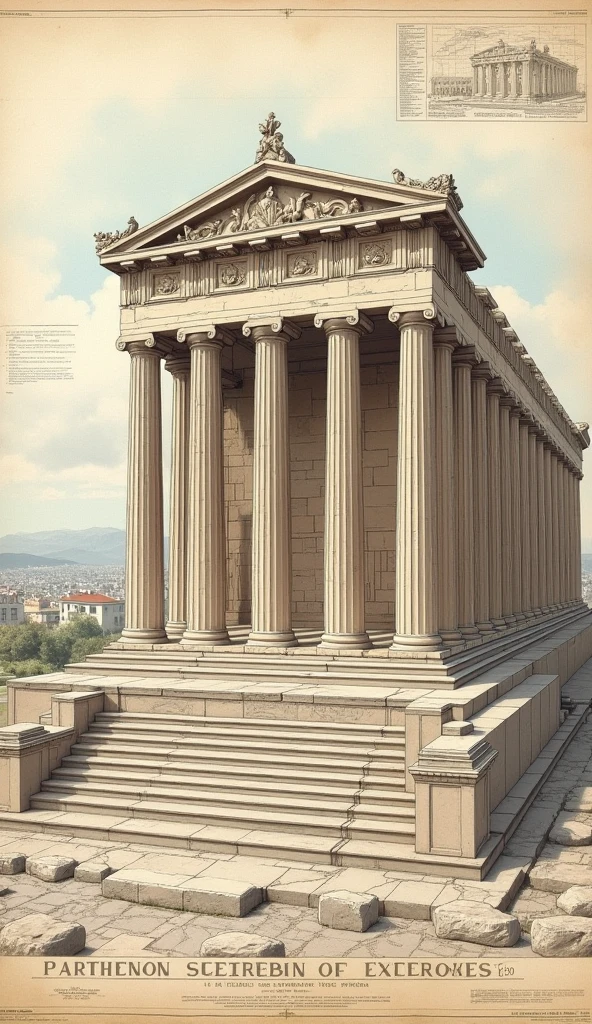 Old plans of the Parthenon temple in Athens, Greece, - SeaArt AI