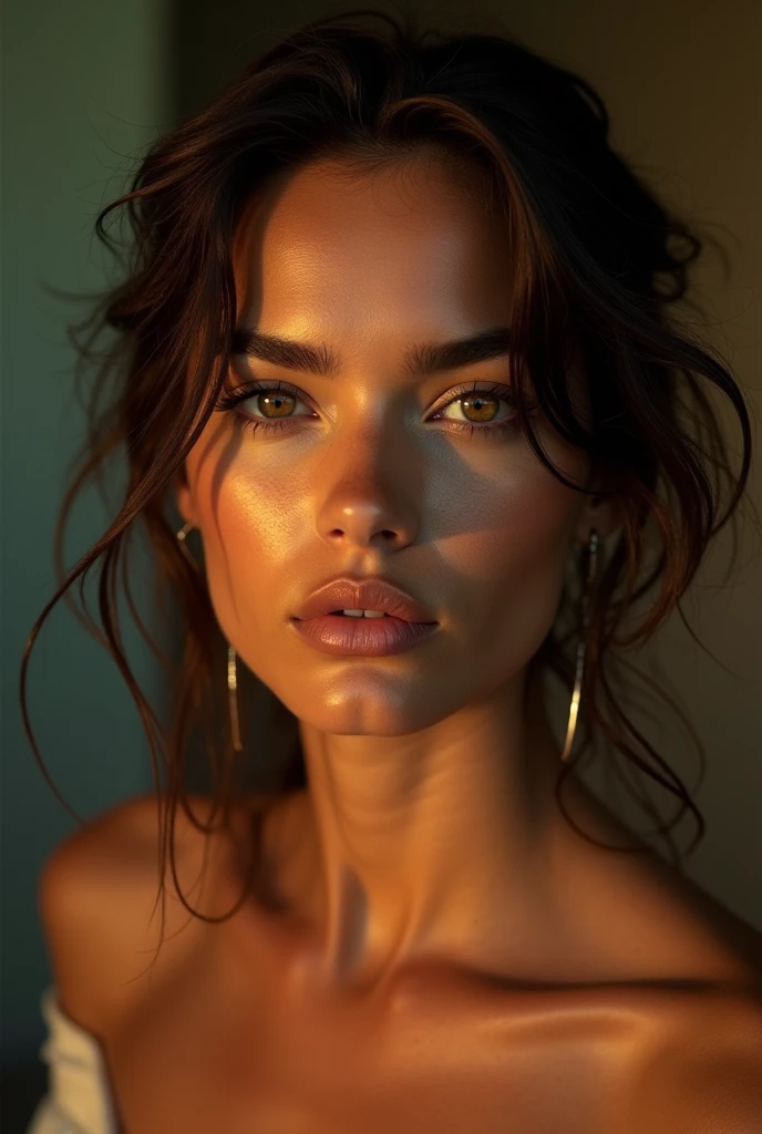 A sensual pose of an incredibly beautiful, tanned Brazilian supermodels with lig - SeaArt AI