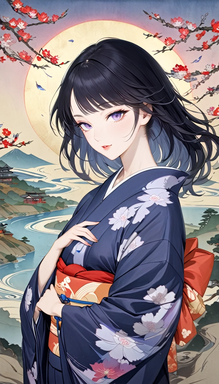 Pencil drawing, Ukiyo-e, Japanese painting, woodblock print, fusion of ...