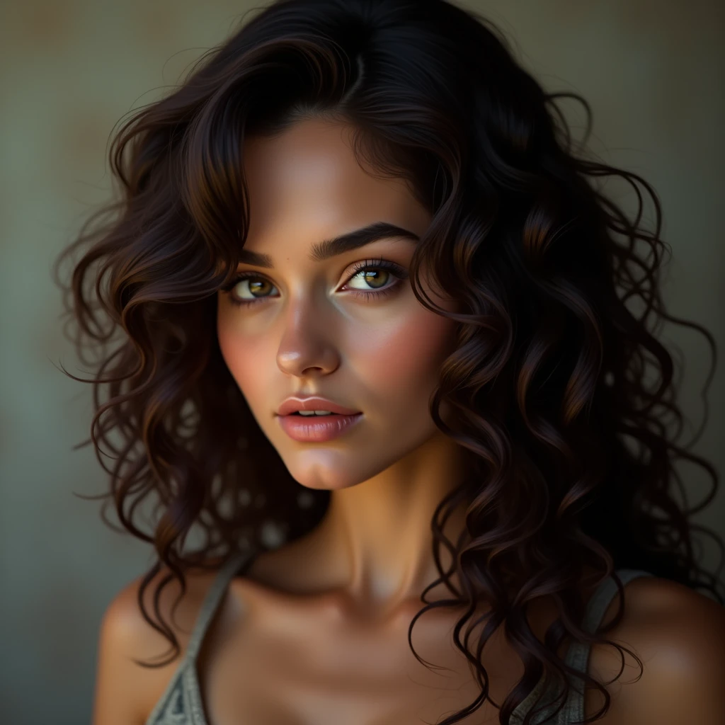 Brunette woman with curly hair - SeaArt AI