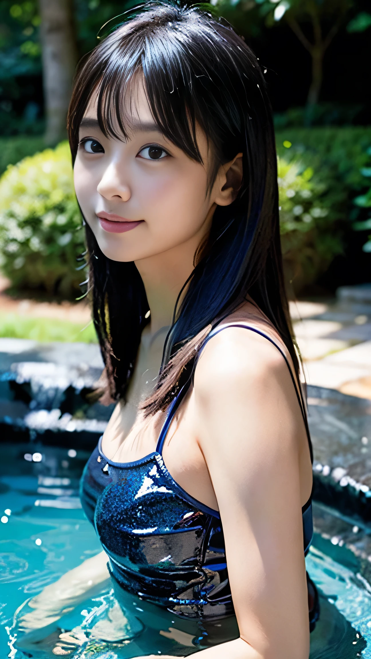 There Is A Woman In A Blue Dress In A Pool Seaart Ai