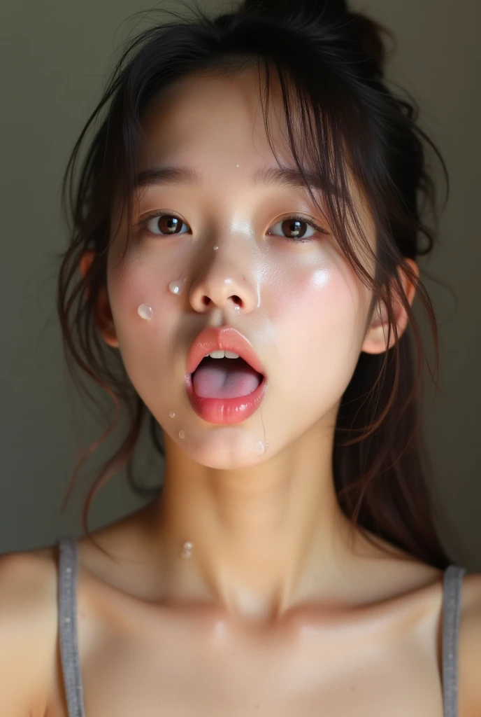 Very cute 18yo asian girl with saliva on the face. Tongue out - SeaArt AI