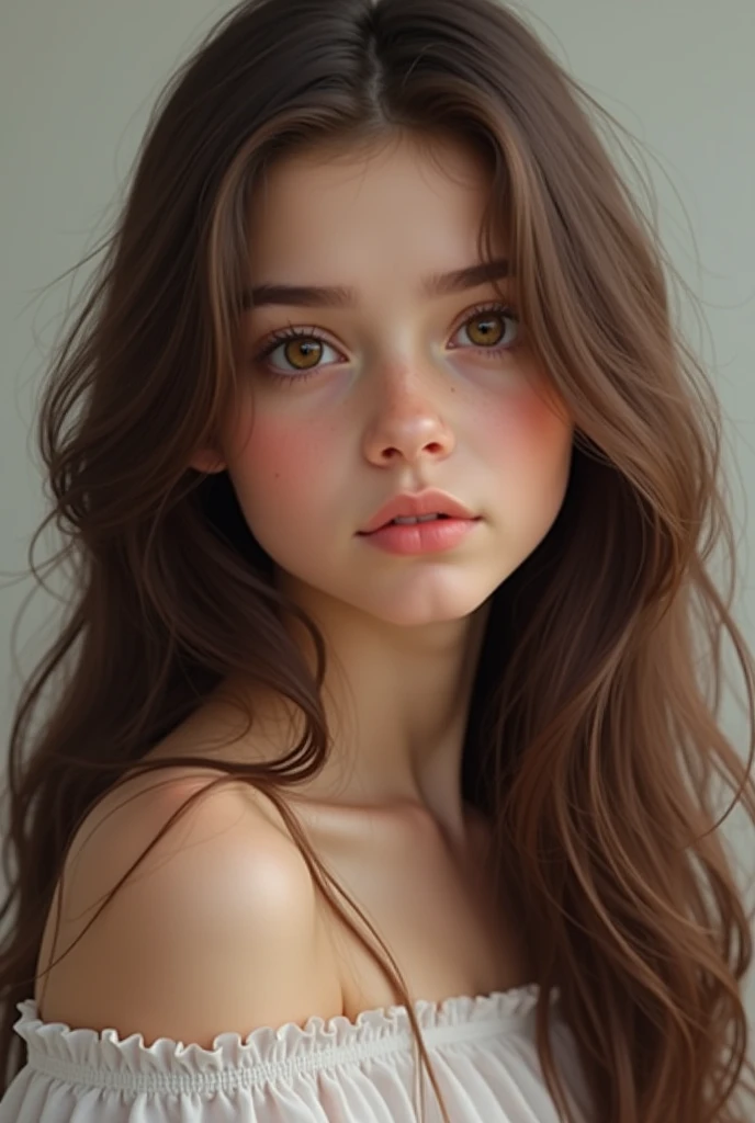 Brunette girl, European , teen 14years old. Make her look realistic as possible - SeaArt AI