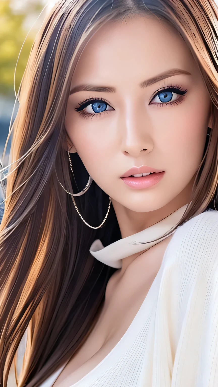 A Close Up Of A Woman With Long Hair And Blue Eyes Seaart Ai