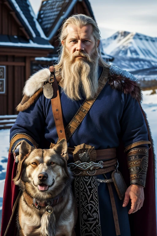 painting of a Viking with a dog, created with SeaArt AI