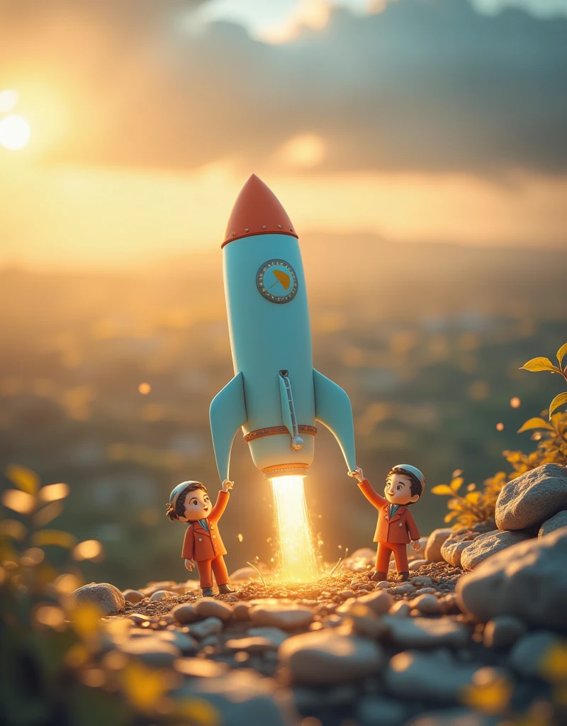 Rocket，Preparing for launch ， tiny humans,Features,Tilt action - SeaArt AI