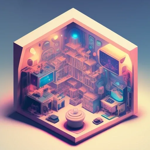 duskametrik isometric cutaway of a 1980s vaporwave poster cinematic ...
