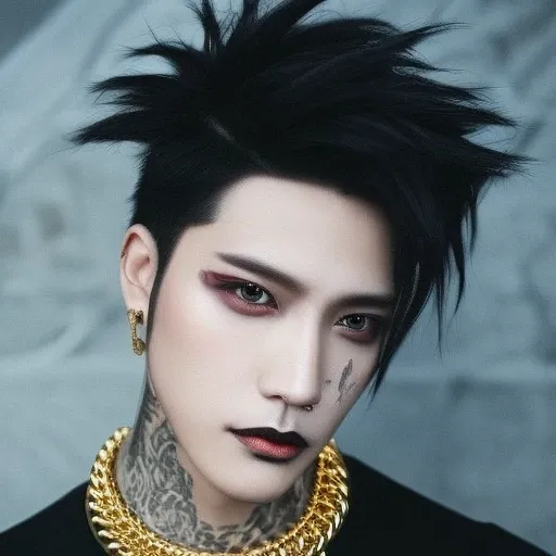 A close up of a person with a chain around his neck - SeaArt AI