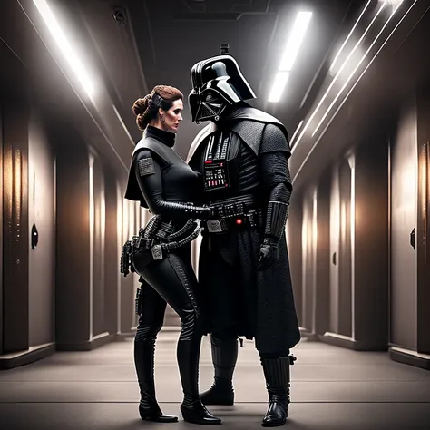 dreamlikeart, medium shot, Darth Vader and a star wars rebel hugging, portrait, photography ...