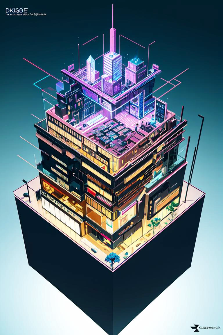 dskise, (isometric) , (flower), (vaporwave), isometric cutaway of a ...