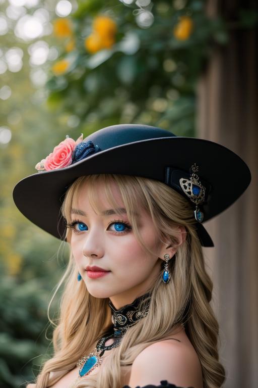 A close up of a woman wearing a hat and a dress - SeaArt AI