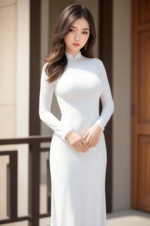 a women in white aodai ,best quality, masterpiece,(realistic:1.2), - SeaArt AI