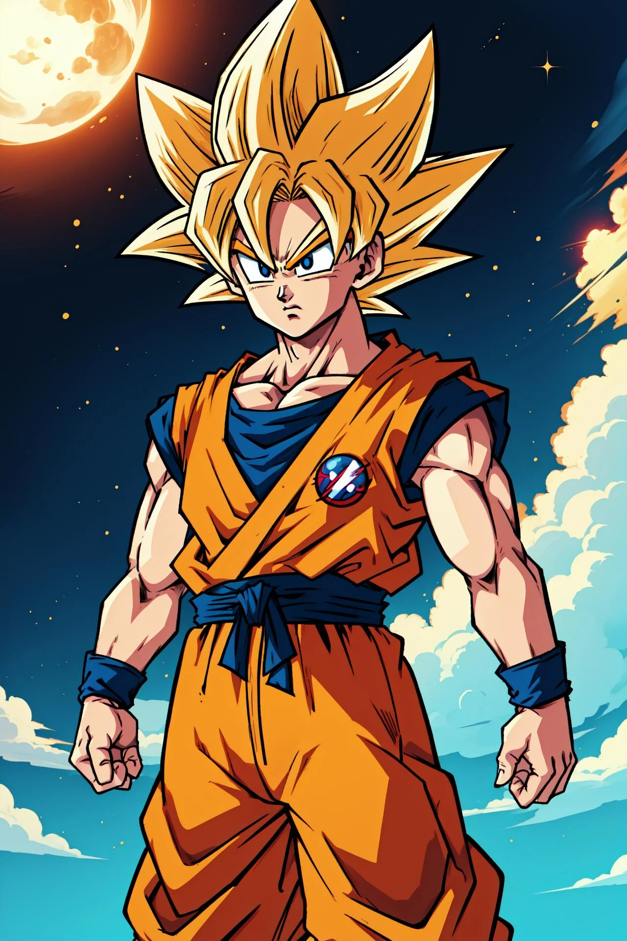 son goku, dragon ball, flat, 2d, super saiyan - SeaArt AI