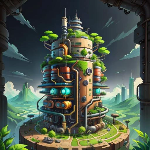 A digital painting of a futuristic city with a tower - SeaArt AI