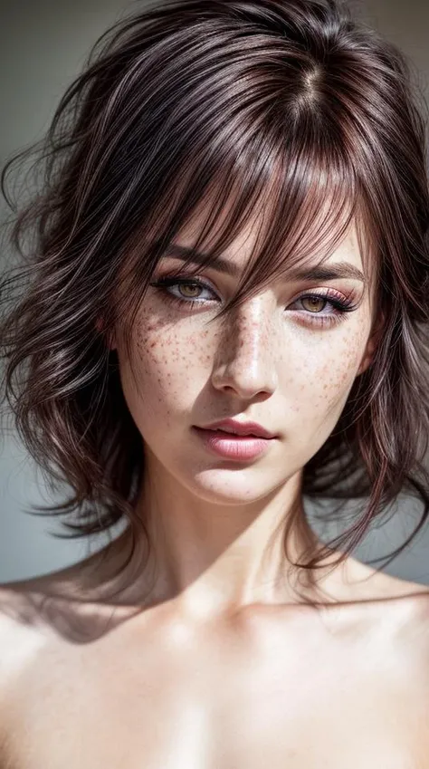 closeup face photo beautiful of (random race) lady, freckles, dark ...