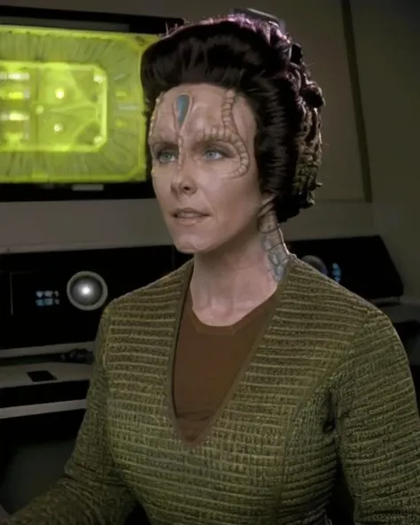 cardassian, female, iliana, grey skin, black swept back updo long hair ...