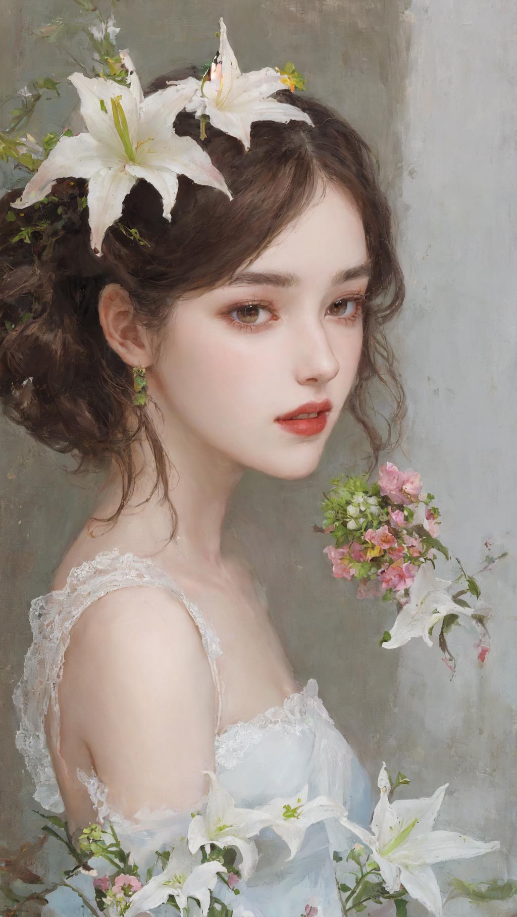 最好的质量杰作1个女孩美丽的脸眉毛可见的通过 Seaart Ai