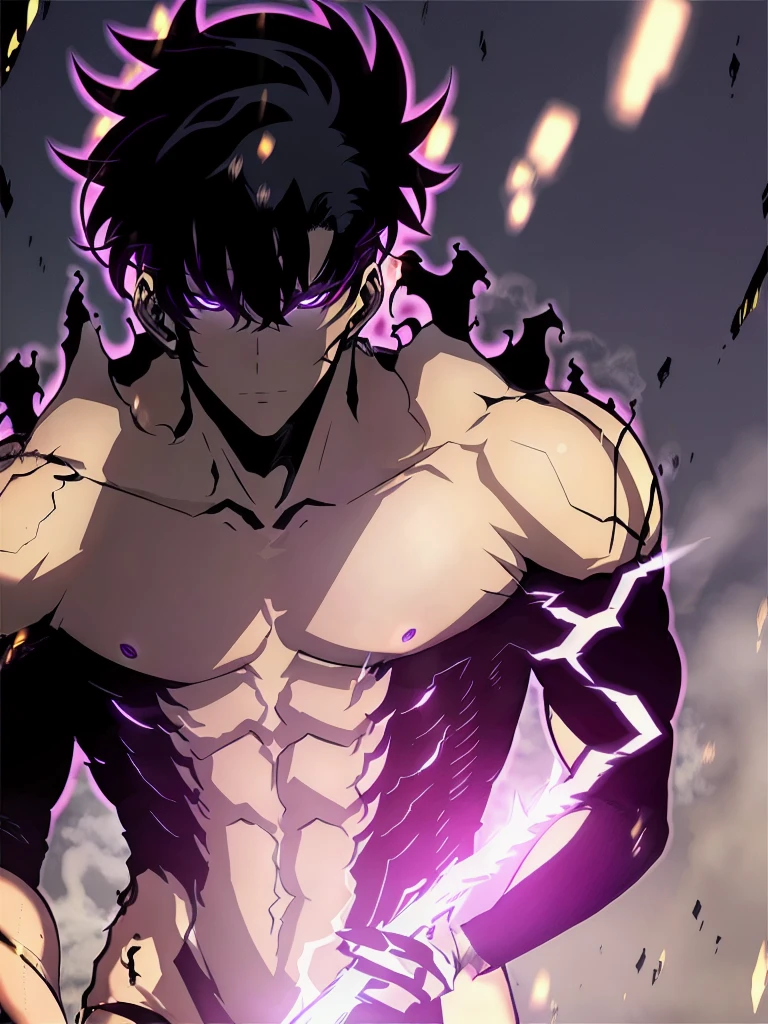 1man,1boy,muscualr,black hair,purple eyes - SeaArt AI