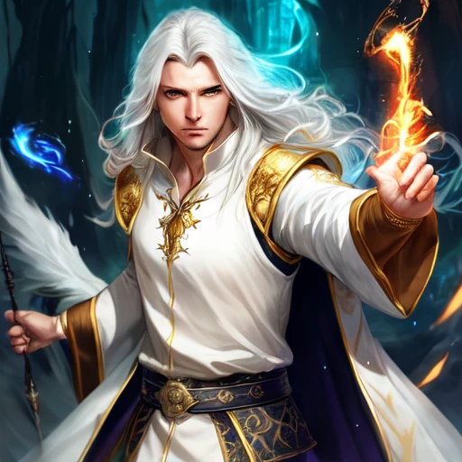 A close up of a person holding a wand and a fire - SeaArt AI