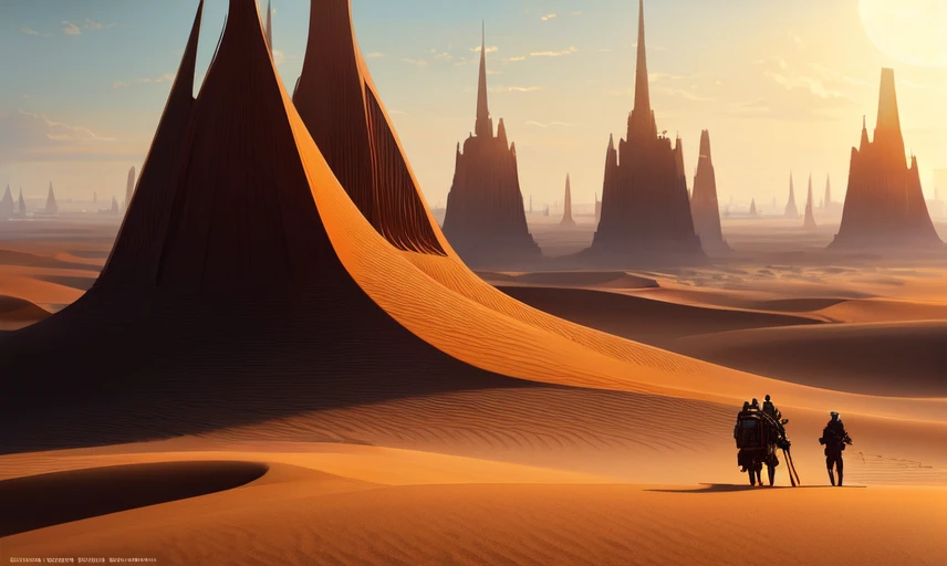 Araffes in the desert with a city in the background - SeaArt AI