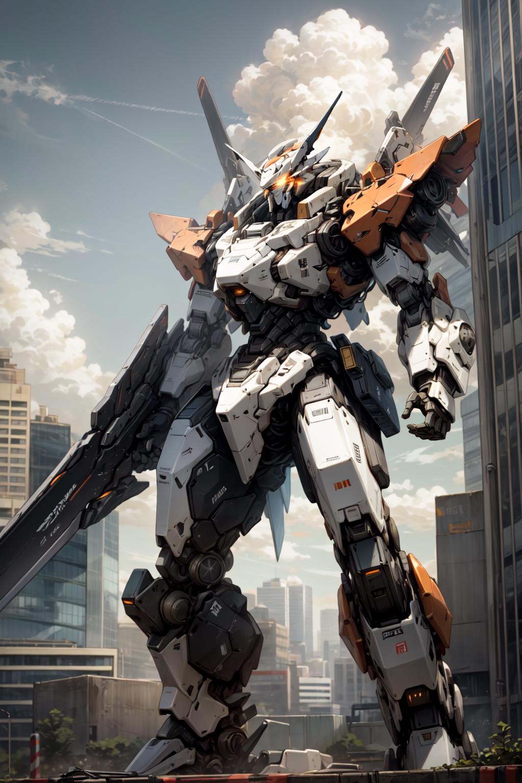 A close up of a robot standing on a platform in a city - SeaArt AI