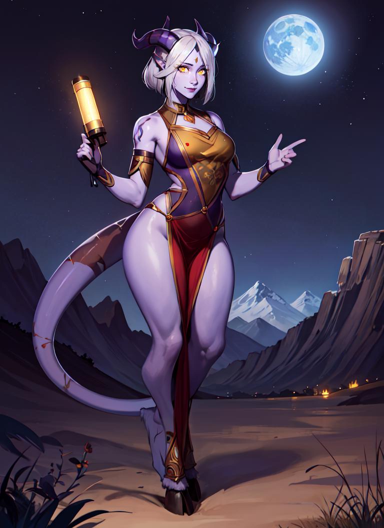 A woman in a red and gold outfit holding a sword - SeaArt AI