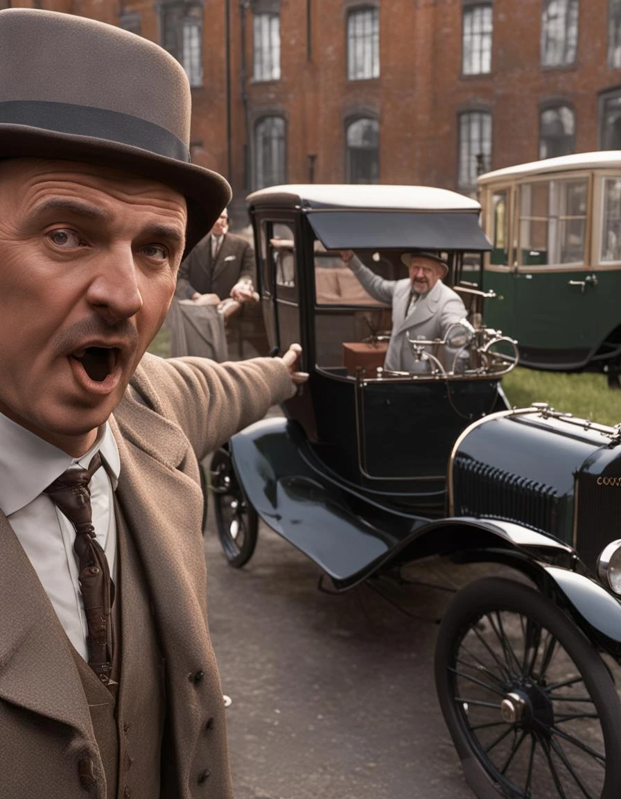 Arafed man in a suit and hat standing in front of a car - SeaArt AI