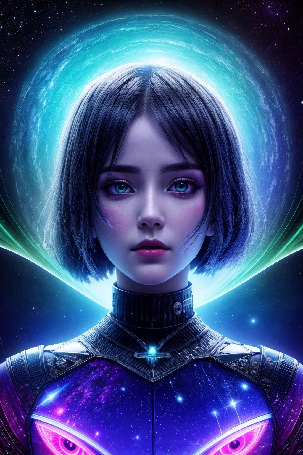 broken android kannon mindar, abstract, glitch, deep space, seascape ...