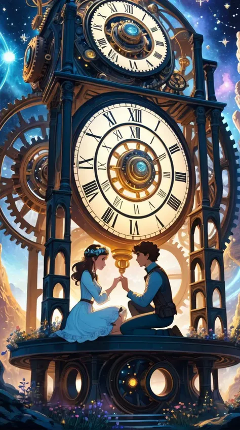 there is a clock that is on the side of a building, art nouveau octane render, blurry and dreamy ...