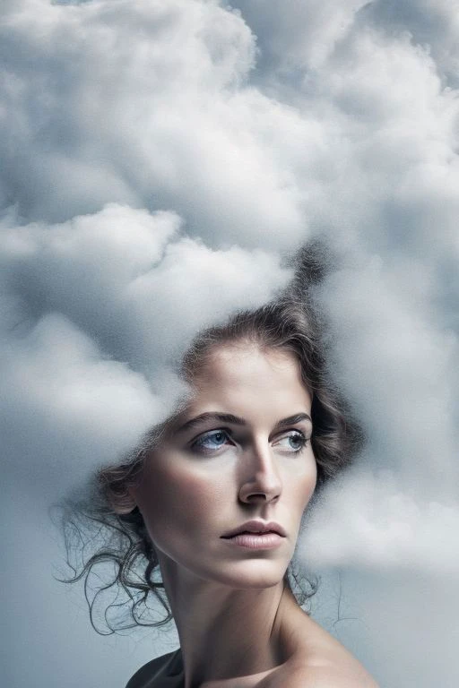 A woman with a cloud on her head in the air - SeaArt AI