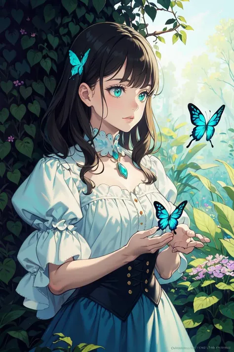 A girl in a dress holding a butterfly in her hand - SeaArt AI