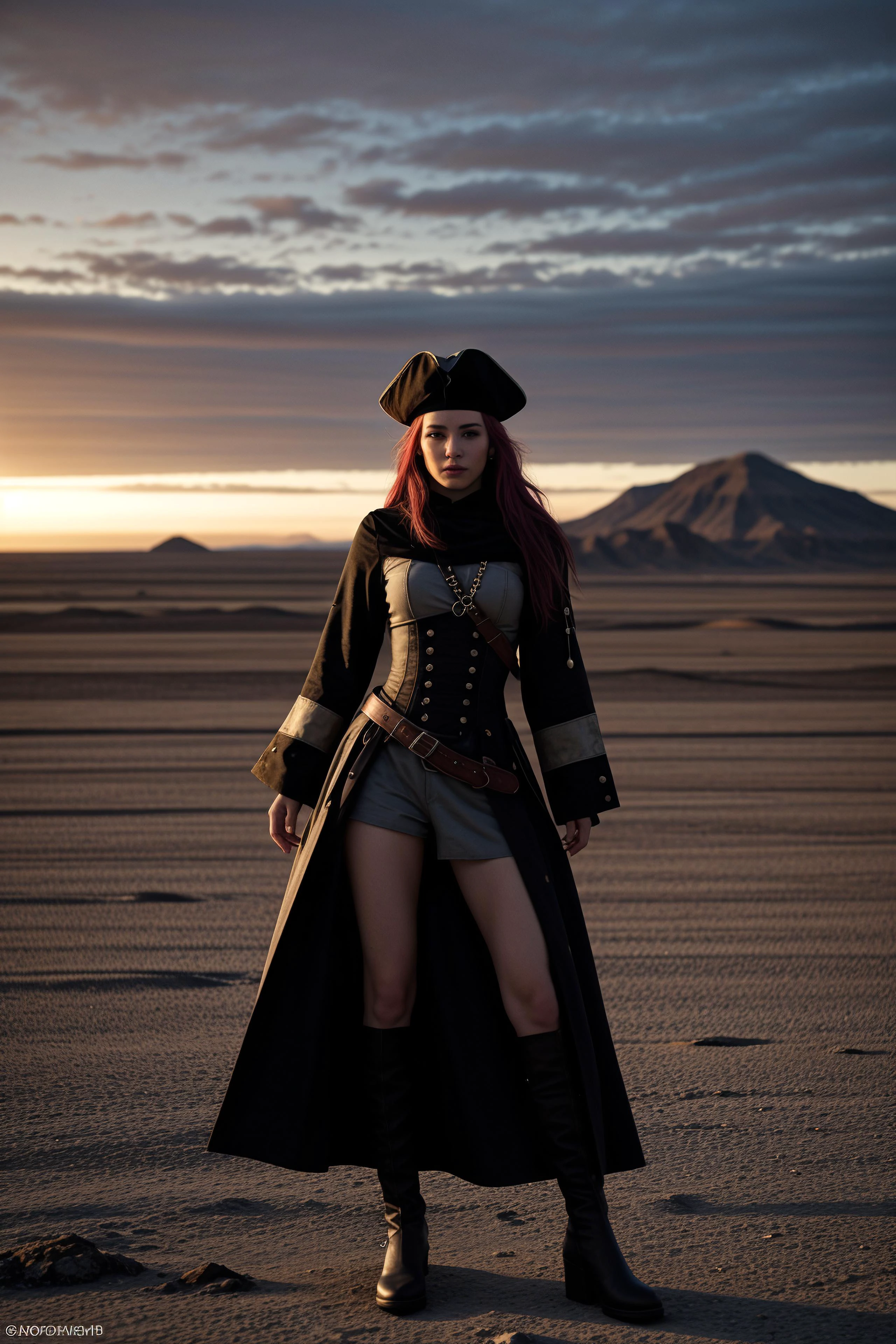 A woman in a pirate costume standing in the desert - SeaArt AI