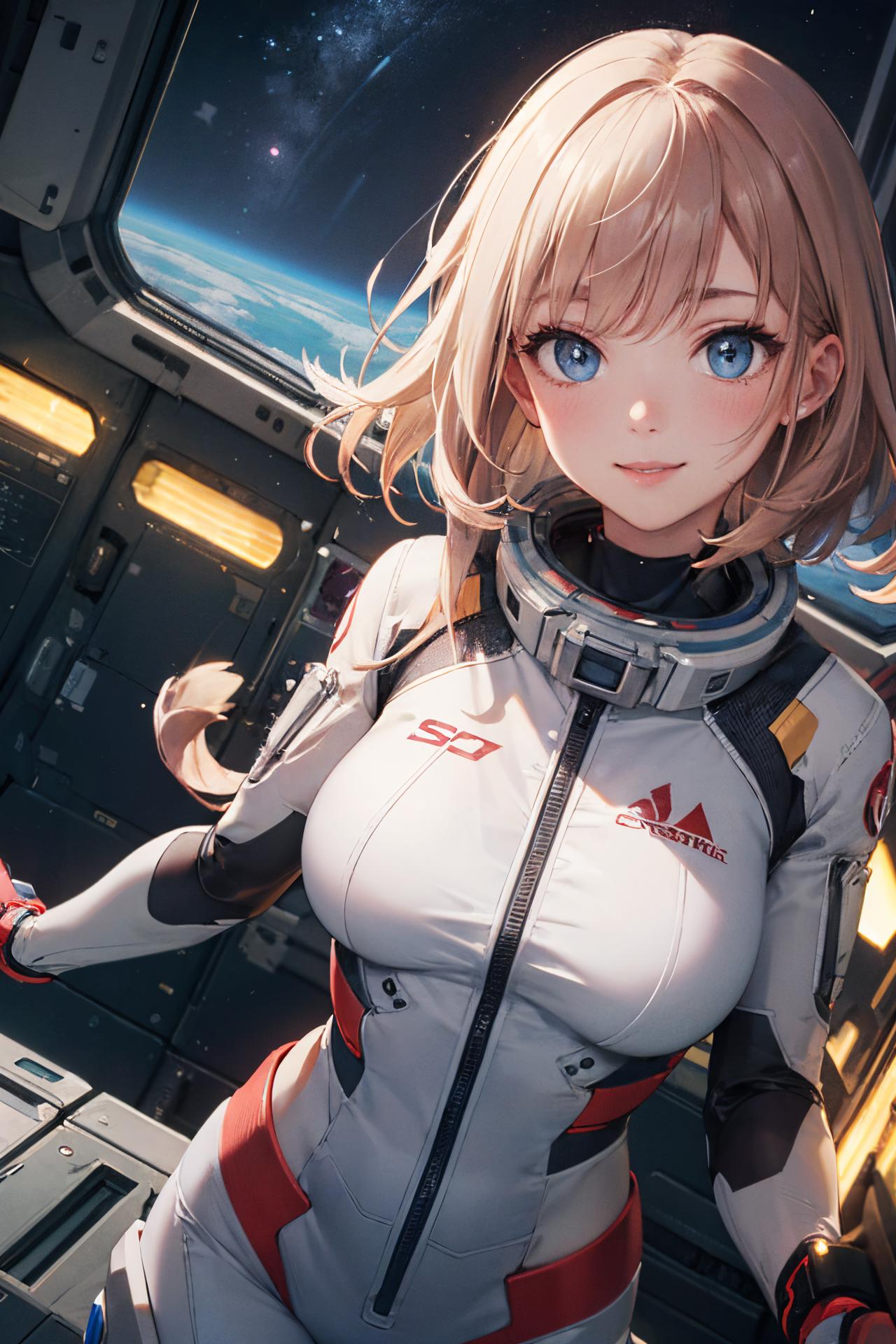 A woman in a space suit standing in a space station - SeaArt AI
