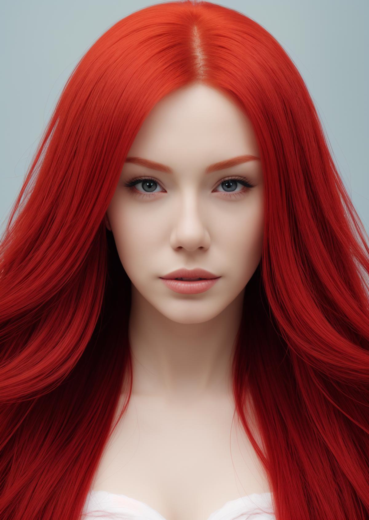A close up of a woman with long red hair and a white bra - SeaArt AI