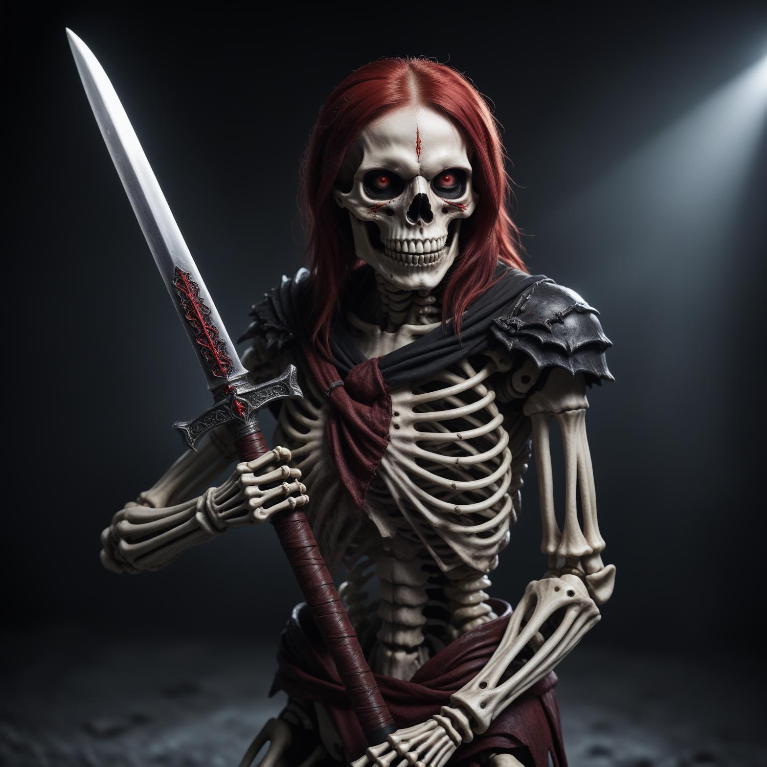 A close up of a skeleton with a sword in its hand - SeaArt AI