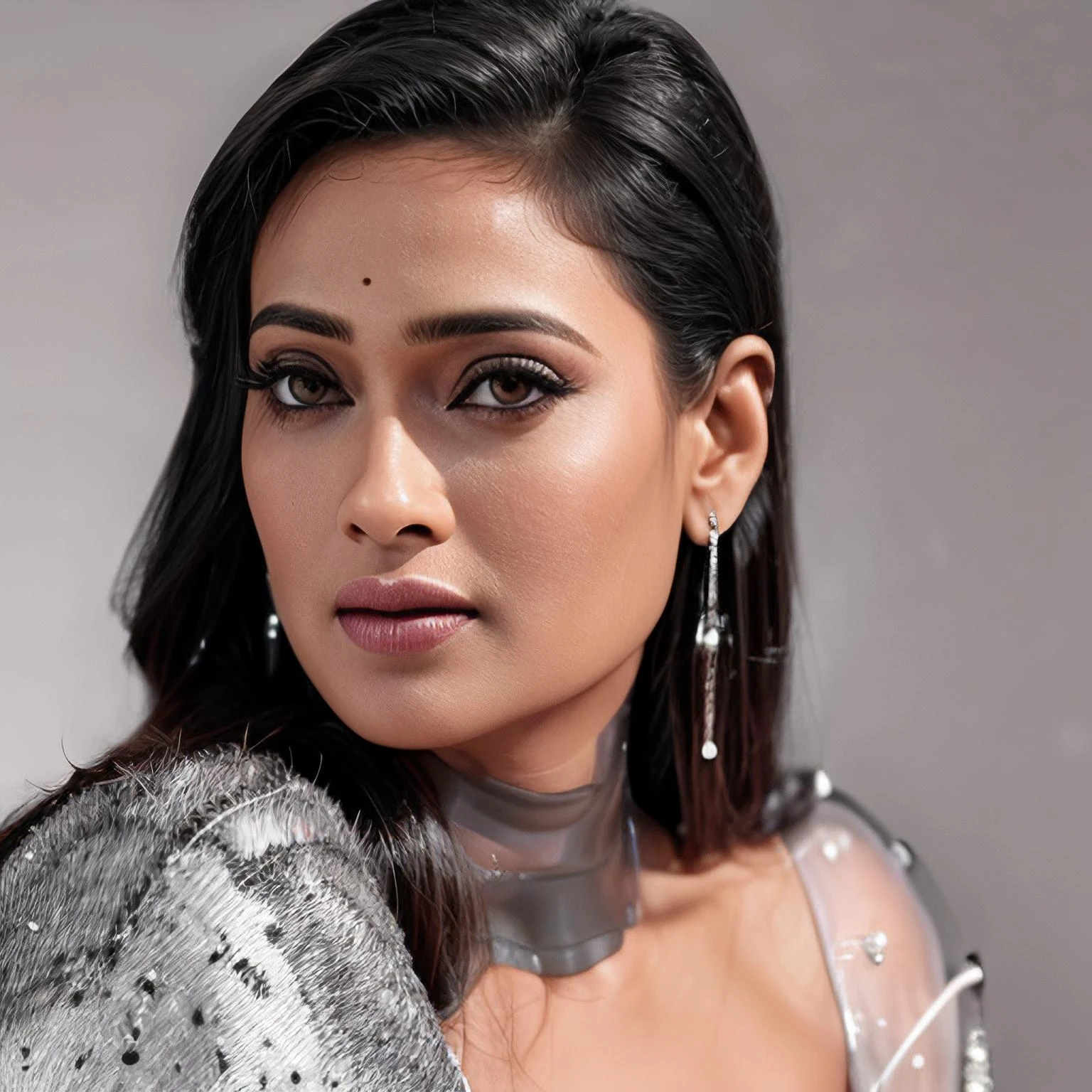 ultrarealistic glamor close-up photo of swti woman, b&W, greyscale ...