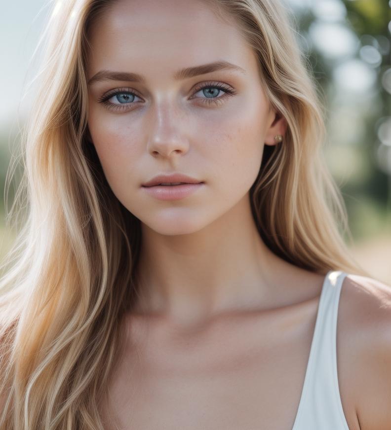 A woman with long blonde hair and blue eyes posing for a picture - SeaArt AI