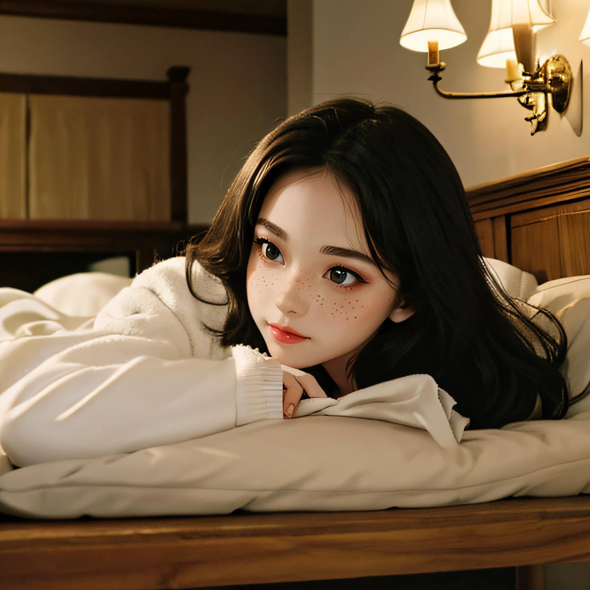 A Close Up Of A Woman Laying On A Bed With A White Shirt Seaart Ai