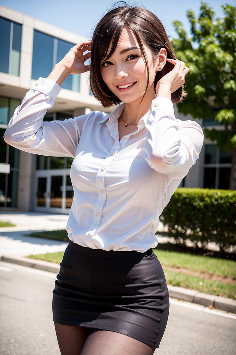 Arafed asian woman in a short skirt posing for a picture - SeaArt AI