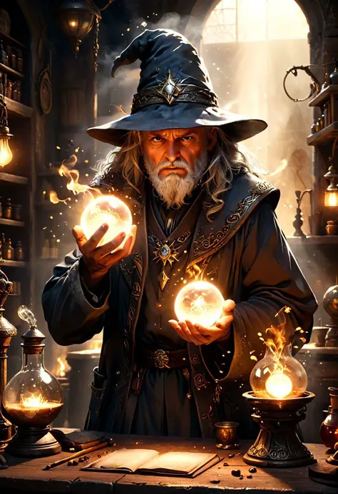 A man in a wizard hat holding a crystal ball - SeaArt AI