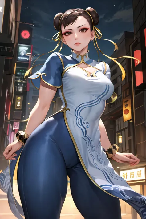 chun li, brown hair, brown eyes, double bun, hair ribbon - SeaArt AI