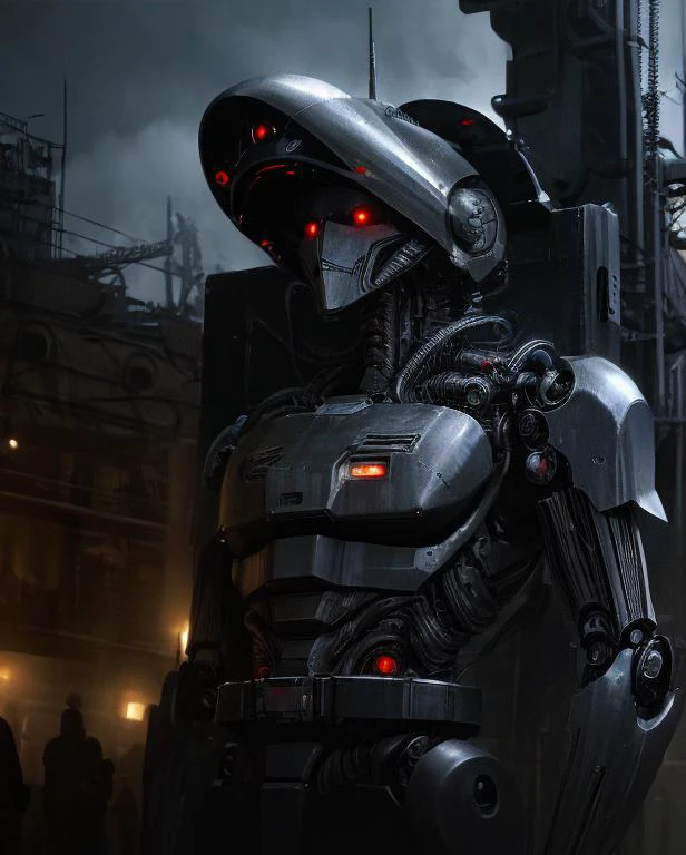 A robot in the drawing from H.R. Giger. In the middle of a massive ...