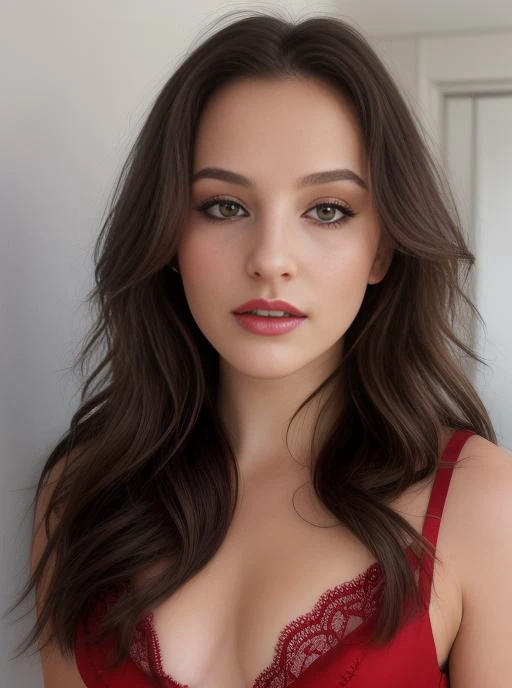 a close up of a woman in a red bra top - SeaArt AI