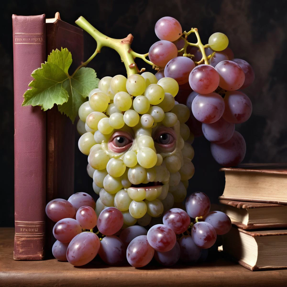 anthropomorphic grapes with human skin and burly body, pores, grotesque ...
