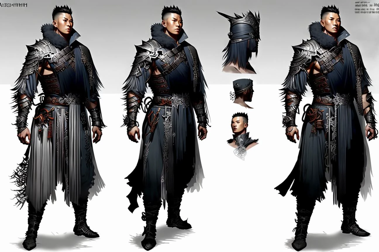 Concept character reference sheet of a chinese male warrior, Fantasy ...