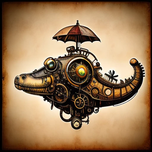 (steampunkai)++, aligator swimming, side view, water, steampunk - SeaArt AI
