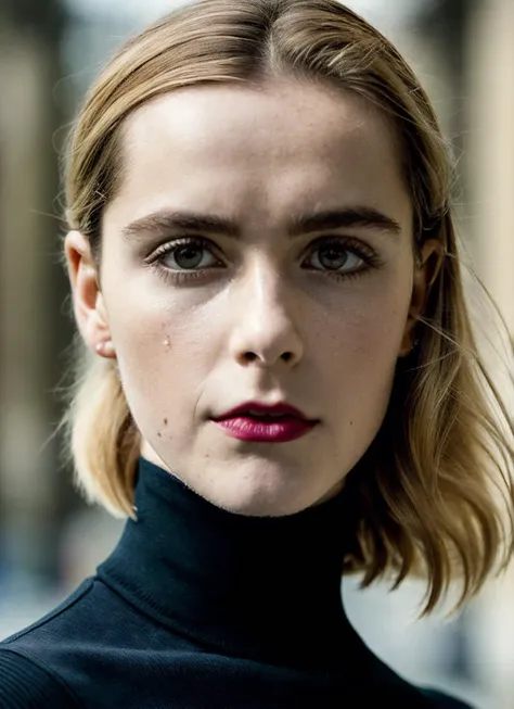 A close up of a woman with a black turtle neck top - SeaArt AI