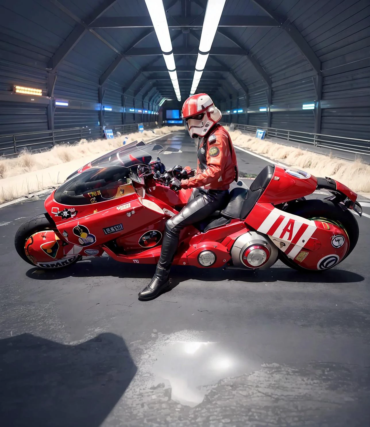 There is a man riding a motorcycle in a tunnel - SeaArt AI